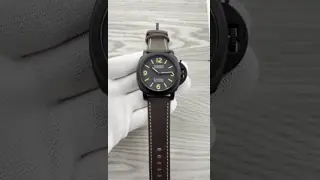 Men's Black Cushion Case Automatic Watch Black Dial Brown Leather Strap Military Diver Wristwatch