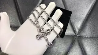 Vintage Cross Pendant Necklace for Men, Antique Silver Gothic Chain Necklace