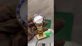 Gold Chronograph Sport Watch Blue Ceramic Bezel White Dial Two Tone Bracelet