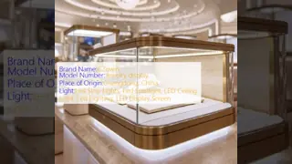 Luxury Jewelry Island Display Case Gold Trim Travertine