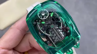 Green Transparent Skeleton Mechanical Watch, Hollow Luxury Men Wristwatch Wholesale