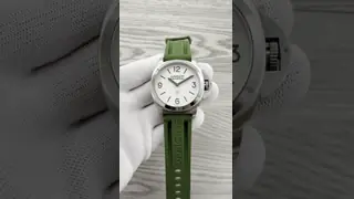 Men's Cushion Case Automatic Watch White Dial Green Rubber Strap Diver Wristwatch
