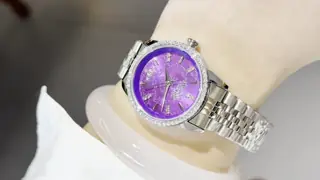 Wholesale Women's Crystal Bezel Purple Dial Stainless Steel Fashion Watch | Custom OEM Bulk