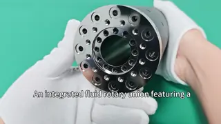 Multi-media integrated fluid rotary union with 3 air channels, 5 water channels and 4 hydraulic oil