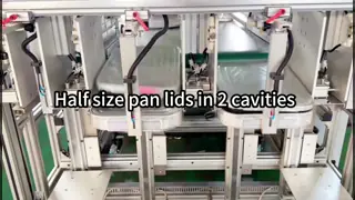 HALF SIZE LIDS IN 2 CAVITIES ON ALUMINUM FOIL CONTAINER /PAN /PLATE MAKING MACHINE