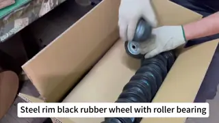 Hot sale industrial steel rim black rubber wheel with roller bearing