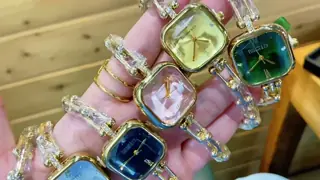 Gold Square Crystal Ladies Watch Multi-color Faceted Dial Diamond Chain Bracelet Wholesale OEM