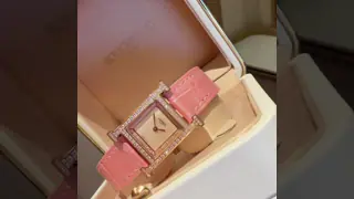 Square H Shape Ladies Watch Full Diamond Bezel Cream Dial Pink Croc Leather Strap Wholesale OEM