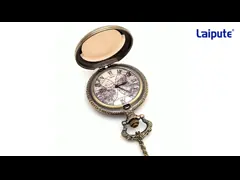 Carved Vintage Pocket Watch Clock Clear Dial Quartz Movt With Chain