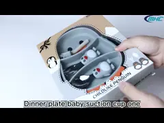 Food Grade Silicone Baby Feeding Set Penguin Shape BPA Free Strong Suction