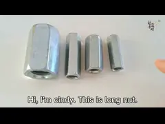 Long Hex Head Nuts Carbon Steel Inner Thread Zinc Plated Silver