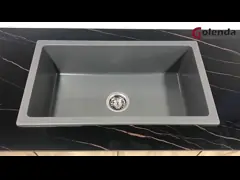 Kitchen Quartz Composite Sink 200mm Hight Stone Rectangular Black