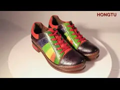 Flat Women's Dress Shoes Lace Up Leather Rainbow Polished Casual Hand