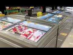 Glass Door Supermarket Island Freezer Showcase Copper Pipe High Cooling Efficiency
