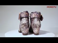 Ankle Women's Leather Boots Floral Square Toe Full Grain Anti Slip