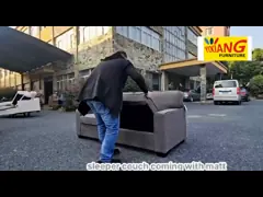 198Cm Fabric Sofa Bed Double Size Sleeper Couch With Mattress Grey Arm Cushion