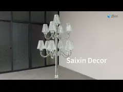 Hot Sale Event Decoration 11 Arms Crystal Candelabra With Glass Shade For Wedding Centerpieces