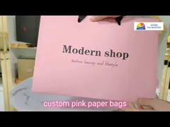 Pink 250g Coated Paper Bags Packaging Clothing With Ribbon Handle