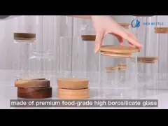 Contenitori in vetro trasparente in bambù Contenitori di spezie in vetro Contenitori per la cucina per la conservazione degli alimenti