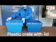 63l plastic crates with lids plastic solid nestable crate moving boxes stackable container