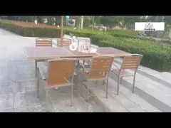 outdoor poly wooden dining table and chairs plastic wood patio table and chair set 5 pieces set