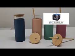 spill proof 500ml colorful  outdoor travel glass water bottle with straw bamboo lid water bottle lig