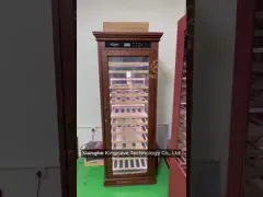 double door wood wine cooler with temperature range of 5-22c and humidity of 58-78%