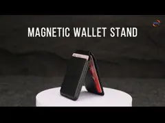 customized real leather magsafe wallet with adjustable stand embossed logo