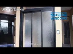 skate aluminium narrow frame glass double sliding doors with rolling pull opening method