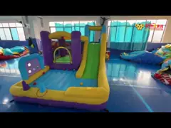 Polyester Oxford Inflatable Purple Yellow Blue Slide With Toss Play