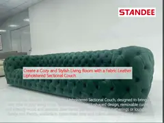 cozy and stylish living room with fabric leather upholstered sectional couch