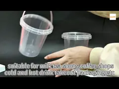 Seaux en plastique jetables de 1000 ml (32 oz) avec couvercle et poignée pour l'emballage de boissons aux fruits