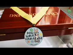 cute black dyed dog walk challenge metal medal in soft enamel colors
