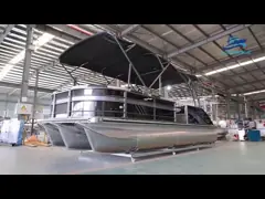 27FT Sport Pontoon Boat with 8.2m Length Four Side Sofa and Blue Interior for Family Leisure