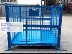 Stackbarer Klappbehälter aus Stahl mit Maschenschutz in blauer Farbe zur Lagerung der Materialproduktion