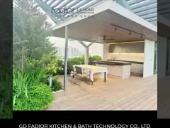 minimalist stainless steel outdoor kitchen cabinet units with black quartz countertops island