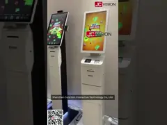 23.6 inch gebogen selfservice touchscreen kiosken Qr code scanner printer