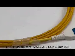 저손실 LC 유니부트 듀플렉스 싱글모드 G657.A1 벡드 인센시티브 듀플렉스 2mm LSZH 0.15dB 노란 섬유 패치 코드