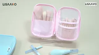 9-piece mini travel makeup brush set with 300,000+ ultra-soft bristles and macaron color options