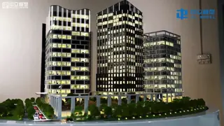high-rise architectural scale model realistic lighting facade details for office complex design
