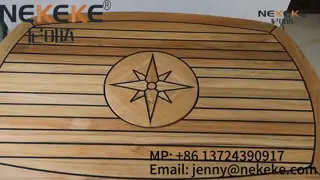 handcrafted marine teak tabletop with star inlay and raised edge