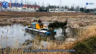 floating crawler type amphibious weed harvester with aluminum alloy body, stern drive engine