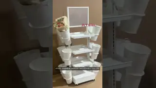 double-sided flower display shelf with 3 adjustable shelves and 4 casters - multi-purpose plant