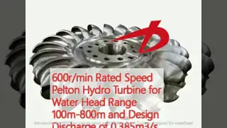 600r/min rated speed pelton hydro turbine for water head range 100m-800m and design discharge of 0.3