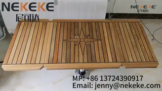 rectangular folding teak boat table top with star inlay for yacht rv