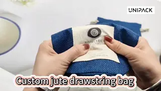 round bottom drawstring jute bag dark blue candle packing custom logo with label