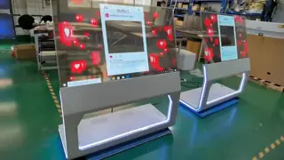 55 inch ultra thin floor standing high brightness transparent oled interactive touch screen