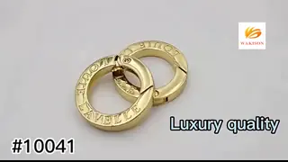 gold plating spring ring clasp engraved logo 30mm metal circular carabiner clips for bags accessorie