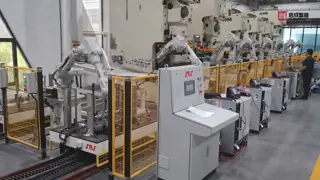 automated compact robotic stamping line plc with hmi for industrial
