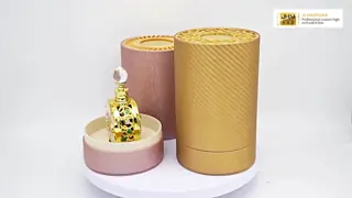 round perfume packaging box pink / yellow mdf wood box with soft velvet interior